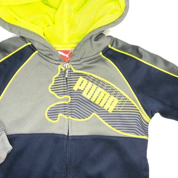 Puma | Shirts & Tops | Puma Blue Neon Yellow Zip Up Hoodie Size 8mo ...